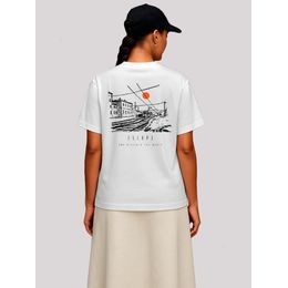 F4NT4STIC T-Shirt 'Escape Discover The World Town Train Station' Damen Gr&ouml;&szlig;e S hellorange / schwarz / offwhite