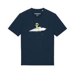 Watapparel T-Shirt ' Alien on a paper plane ' Herren Gr&ouml;&szlig;e S dunkelblau / mischfarben