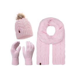 Rock Creek Set: M&uuml;tze, Handschuhe und Tuch Damen Gr&ouml;&szlig;e XS/XL beigemeliert / rosa