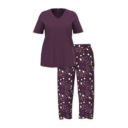 Ulla Popken Pyjama Damen Gr&ouml;&szlig;e XXL/XXXL brombeer / wei&szlig; Winterkleid