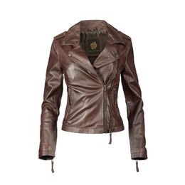 Apple of Eden Lederjacke taillierte Passform Damen Gr&ouml;&szlig;e L dunkelbraun