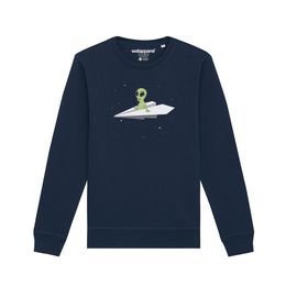 Watapparel Sweatshirt ' Alien on a paper plane ' Herren Gr&ouml;&szlig;e 5XL navy / gr&uuml;n / wei&szlig;