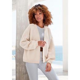 VIVANCE BY LASCANA Strickjacke beige Gr. 1 f&uuml;r Damen. Mit ohne Ausschnitt. Figurumspielend