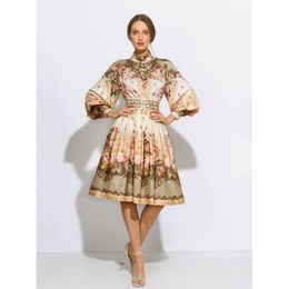 JIORO Kleid 'BAROQUE FLOWERS' Damen Gr&ouml;&szlig;e 40 beige Winterkleid