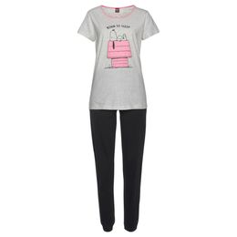 PEANUTS Pyjama Damen Gr&ouml;&szlig;e L grau / pink / schwarz Winterkleid
