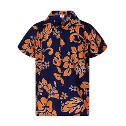 King Kameha Shirt 'Hibiscus Blue Line' Herren Gr&ouml;&szlig;e L orange