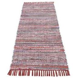 Teppich CarpetFine "Kelim Chindi, Wendeteppich", rot, B:80cm H:6mm L:300cm, Baumwolle, Polyester, Teppiche, Teppich, handgewebt, Fleckerlteppich mit Fransen, auch vielen in L&auml;ufergr&ouml;&szlig;en