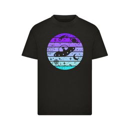 F4NT4STIC T-Shirt 'Retro Alien Weltraum Sonnenuntergang' Jungen Gr&ouml;&szlig;e 146/152 t&uuml;rkis / lila / lavendel / schwarz