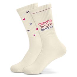 J.clay Tennissocken Set Amor Schriftzug, Color Heart Doppelpack Unisex Made in EU Damen Gr&ouml;&szlig;e 43/46 beige