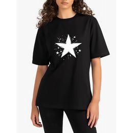 Gorhey Shirt 'Women's Round Neck Casual Cotton T-Shirt with Graffiti Star Print' Damen Gr&ouml;&szlig;e M schwarz