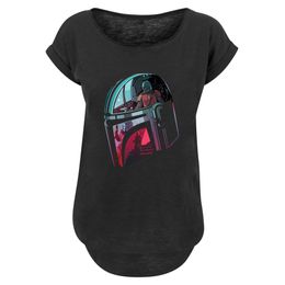 F4NT4STIC T-Shirt 'Star Wars The Mandalorian Mandalore Helmet Reflection' Damen Gr&ouml;&szlig;e S mint / orange / feuerrot / schwarz