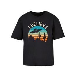 F4NT4STIC T-Shirt 'I Believe UFO Alien Sonnenuntergang' Damen Gr&ouml;&szlig;e 5XL hellblau / orange / schwarz