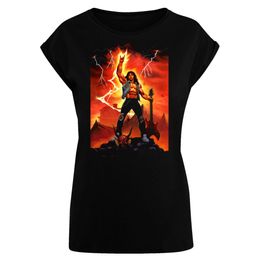 F4NT4STIC T-Shirt 'Stranger Things Hell Guitar- DTG Netflix TV Series' Damen Gr&ouml;&szlig;e 5XL gelb / grau / orange / schwarz