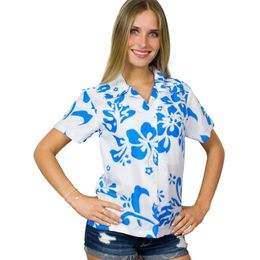 King Kameha Bluse 'Hibiscus White Line' Damen Gr&ouml;&szlig;e 5XL t&uuml;rkis