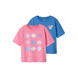 name it T-Shirt M&auml;dchen Gr&ouml;&szlig;e 98 blau / hellblau / pink / wei&szlig;