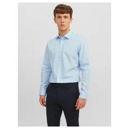 Jack & Jones Langarmhemd JACK & JONES "JJJOE SHIRT LS PLAIN", Herren, Gr. S, N-Gr, blau (cashmere blau), Web, Obermaterial: 65% Polyester, 35% Baumwolle, unifarben, slim fit normal, ohne Ausschnitt, &Auml;rmel mit &Auml;rmelschlitz 2-Knopf-Manschette, Hemden, Materialmix, slim fit