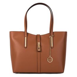 Mia Tomazzi Leder-Schultertasche "Como" in Hellbraun - (B)35 x (H)28 x (T)14 cm - 72% | Damen-taschen