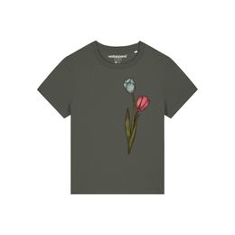Watapparel T-Shirt 'Blume in Wasserfarbe 05' Damen Gr&ouml;&szlig;e M blau / khaki / rot