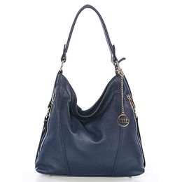 Mia Tomazzi Leder-Schultertasche in Dunkelblau - (B)35 x (H)29 x (T)12 cm - 74% | Damen-taschen