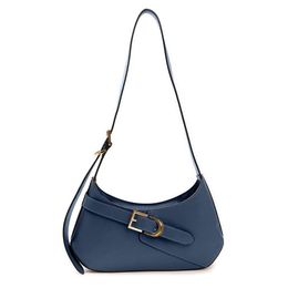 Lia Biassoni Leder-Schultertasche in Dunkelblau - (B)32 x (H)19 x (T)6 cm - 77% | Damen-taschen