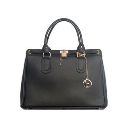 Lia Biassoni Leder-Henkeltasche "Nure" in Schwarz - (B)36 x (H)28 x (T)18 cm - 77% | Damen-taschen