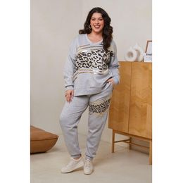 Curvy Lady 2tlg. Outfit in Grau - 77% | Gr&ouml;&szlig;e 44/46 | Damen-sweatshirts-jacken