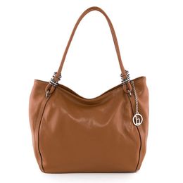 Lia Biassoni Leder-Schultertasche "Merula" in Hellbraun - (B)32 x (H)28 x (T)14 cm - 77% | Damen-taschen