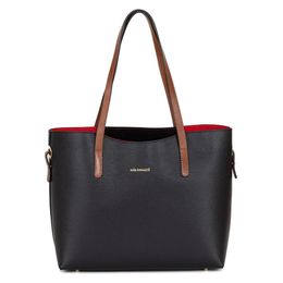 Mia Tomazzi Leder-Schultertasche "Lussino" in Schwarz/ Cognac - (B)35 x (H)30 x (T)5 cm - 74% | Damen-taschen
