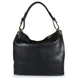 Lia Biassoni Leder-Schultertasche "Tiber" in Schwarz - (B)40 x (H)30 x (T)15 cm - 75% | Damen-taschen