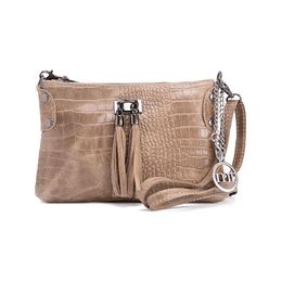 Mia Tomazzi Leder-Umh&auml;ngetasche "Abano" in Taupe - (B)23 x (H)16 x (T)2 cm - 75% | Damen-taschen