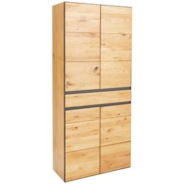 Linea Natura Schuhschrank, Anthrazit, Eiche, Holz, Metall, Wildeiche, furniert, massiv, 7 F&auml;cher, 1 Schublade(n) Schubladen, 89x200x38 cm, Typenauswahl, Beim&ouml;bel erh&auml;ltlich, Holzm&ouml;bel, Garderoben Holz