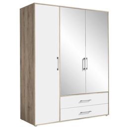 Boxxx Kleiderschrank, Wei&szlig;, Alu, Eiche San Remo, Holzwerkstoff, 4 F&auml;cher, 2 Schublade(n) Schubladen, 155x195x60 cm, in verschiedenen Gr&ouml;&szlig;en erh&auml;ltlich, Schlafzimmer, Kleiderschr&auml;nke, Dreht&uuml;renschr&auml;nke