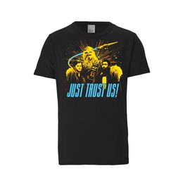 logoshirt Shirt 'Star Wars: Solo - Just Trust Us' Damen Gr&ouml;&szlig;e XL neonblau / goldgelb / schwarz
