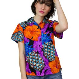 King Kameha Bluse 'Pineapple Hibiscus Black Line' Damen Gr&ouml;&szlig;e S lila