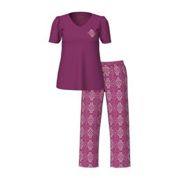 Ulla Popken Pyjama Damen Gr&ouml;&szlig;e 4XL/5XL fuchsia / wei&szlig; Winterkleid
