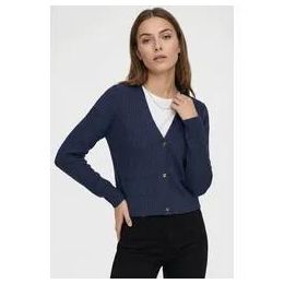 Strickjacke Only "ONLKATIA LS CABLE V-NECK CARDIGAN CC KNT", Damen, Gr. M, naval academy detail:with melange, Strick, Obermaterial: 50% Viskose, 27% Nylon, 23% Polyester, meliert, figurbetont normal, V-Ausschnitt, Rippb&uuml;ndchen, Strickjacken Strickjacke