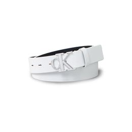 Calvin Klein Jeans Damen Lederg&uuml;rtel &raquo;Monogram Plaque Buckle 30MM&laquo; mit Logoschnalle wei&szlig;
