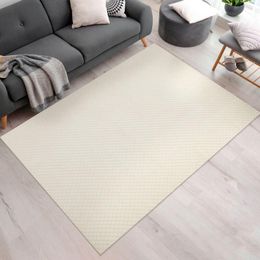 Paco Home Teppich &raquo;Rotterdam 591&laquo; rechteckig 4 mm H&ouml;he Kurzflor, Uni Farben, Rauten Muster, 3D Effekt, weich & kuschelig beige Polyester