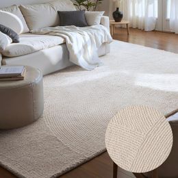 Hanse Home Wollteppich &raquo;Eleni&laquo; rechteckig 18 mm H&ouml;he Handgetuftet, Wolle, Natur, Wohnzimmer, Schlafzimmer, Skandi, Hygge beige Wolle