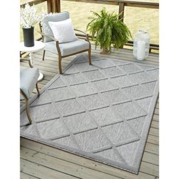 MyFlair Teppich &raquo;Amara, LAGERR&Auml;UMUNG!&laquo; rechteckig 8 mm H&ouml;he Uni Farben, Hoch-Tief Effekt, Outdoor geeignet, Balkon, Terrasse grau Polypropylen