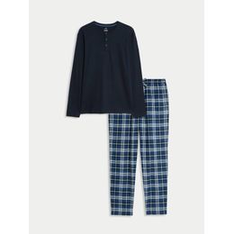 Marks & Spencer Marks & Spencer Pyjama Herren Gr&ouml;&szlig;e L blau / navy / dunkelblau / offwhite