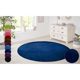 Hanse Home Teppich &raquo;Shashi&laquo; rund 8,5 mm H&ouml;he Kurzflor, Unifarben, Teppich, Weich, Esszimmer, Kinderzimmer, Flur blau Kunstfaser