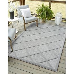 MyFlair Teppich &raquo;Amara, LAGERR&Auml;UMUNG!&laquo; rechteckig 8 mm H&ouml;he Uni Farben, Hoch-Tief Effekt, Outdoor geeignet, Balkon, Terrasse grau Polypropylen