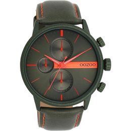 Oozoo Herren Oozoo Armbanduhr, Herrenuhr, Lederarmband, Chrono-Look gr&uuml;n