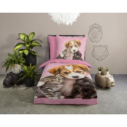 PURE luxury collection Kinderbettw&auml;sche &raquo;Amis&laquo; 2 Stk. Mikrofaser, 135x200, 2 Teilig, Wendeoptik, M&auml;dchen, Hund, Katze Microfaser, Obermaterial: 100% 