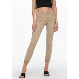 Only Damen Only Cargohose &raquo;ONLMISSOURI REG ANK CARGO PNT&laquo; kn&ouml;chellang mit elastischem Beinabschluss beige 34 (XS), L&auml;nge 32