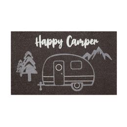 Wecon Home Fu&szlig;matte &raquo;Happy Camper&laquo; rechteckig 18 mm H&ouml;he rutschfest, robust, innen, Au&szlig;enbereiche &uuml;berdacht, schwer grau Kokos