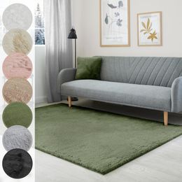 LUXOR living Fellteppich &raquo;Novara&laquo; rechteckig 30 mm H&ouml;he Kunstfell, Kaninchenfell-Haptik, besonders weicher Hochflor gr&uuml;n Kunstfaser