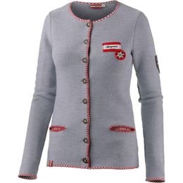 Almgwand Strickjacke 'Breitenbrunn' Damen Gr&ouml;&szlig;e XS grau / karminrot