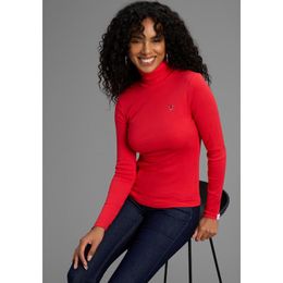Delmao Damen DELMAO Rollkragenshirt Langarm, sehr figurbetonte Passform, unifarben, mit Rollkragen rot 40/42